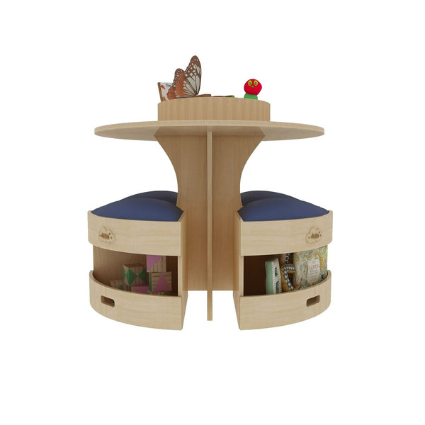 Jooyes Kids Round Wooden Table with Storage Stools Blue - Set Of 5 ...