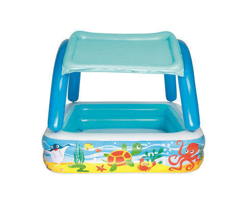 Bestway Kids Pool 140x140x114cm Inflatable Swimming w/ Canopy Play Poo ...